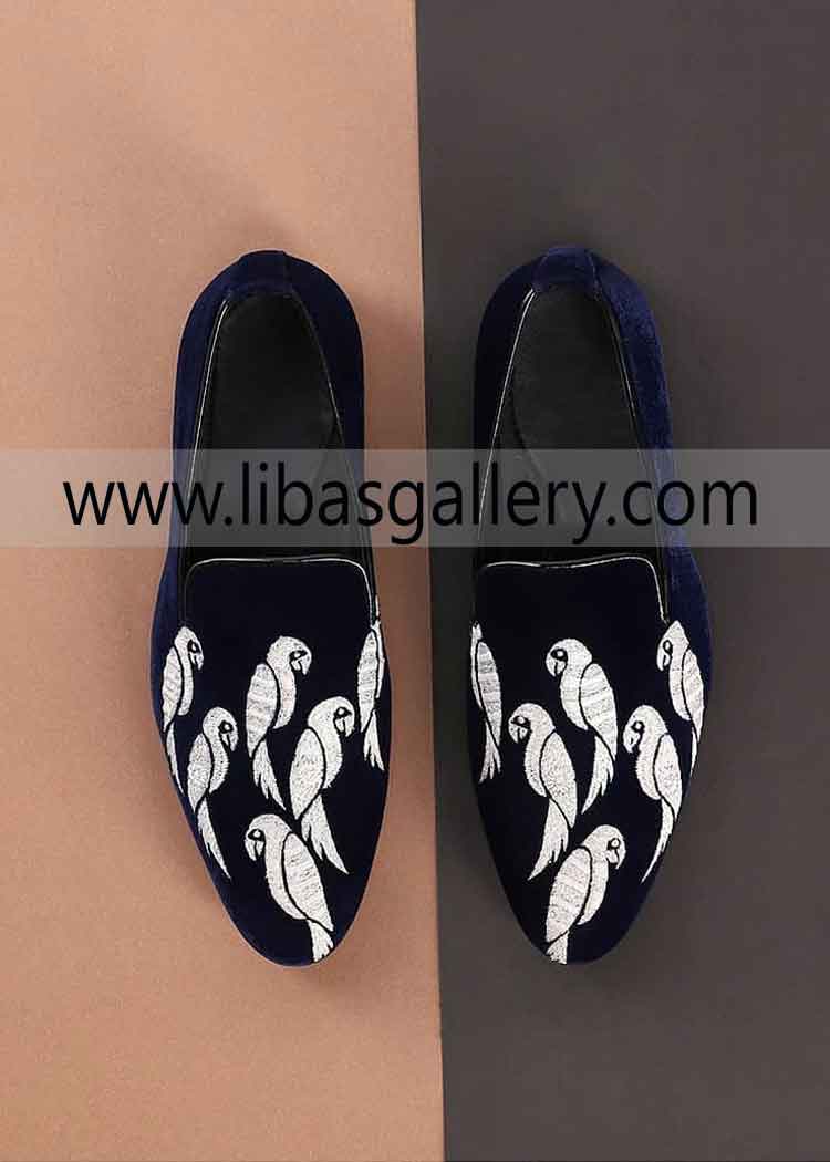 Parrot shape white Embellishment on Groom Fancy khussa introductory ...